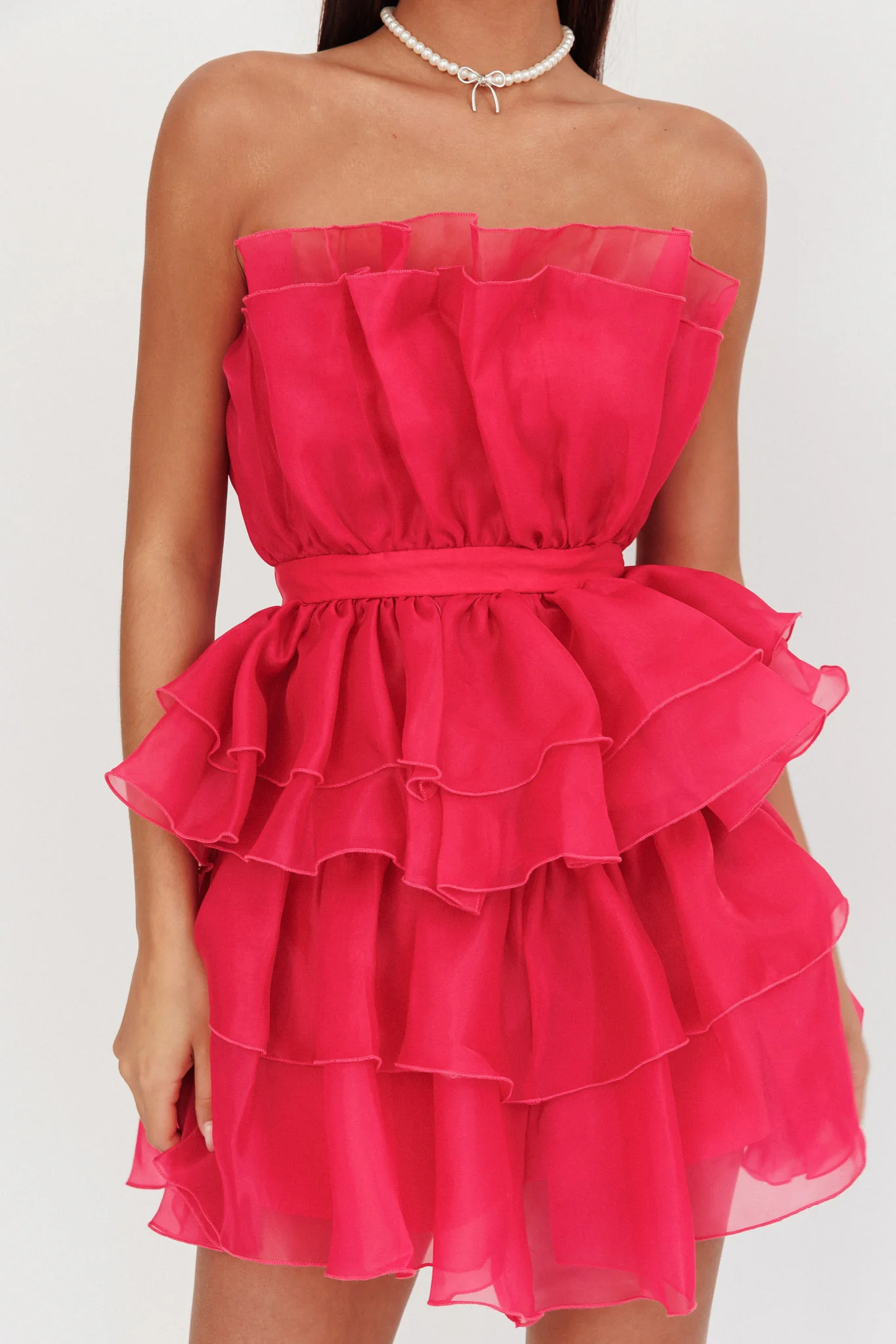 Bon Bon Tiered Chiffon Mini Dress Fuchsia - Selfie Leslie