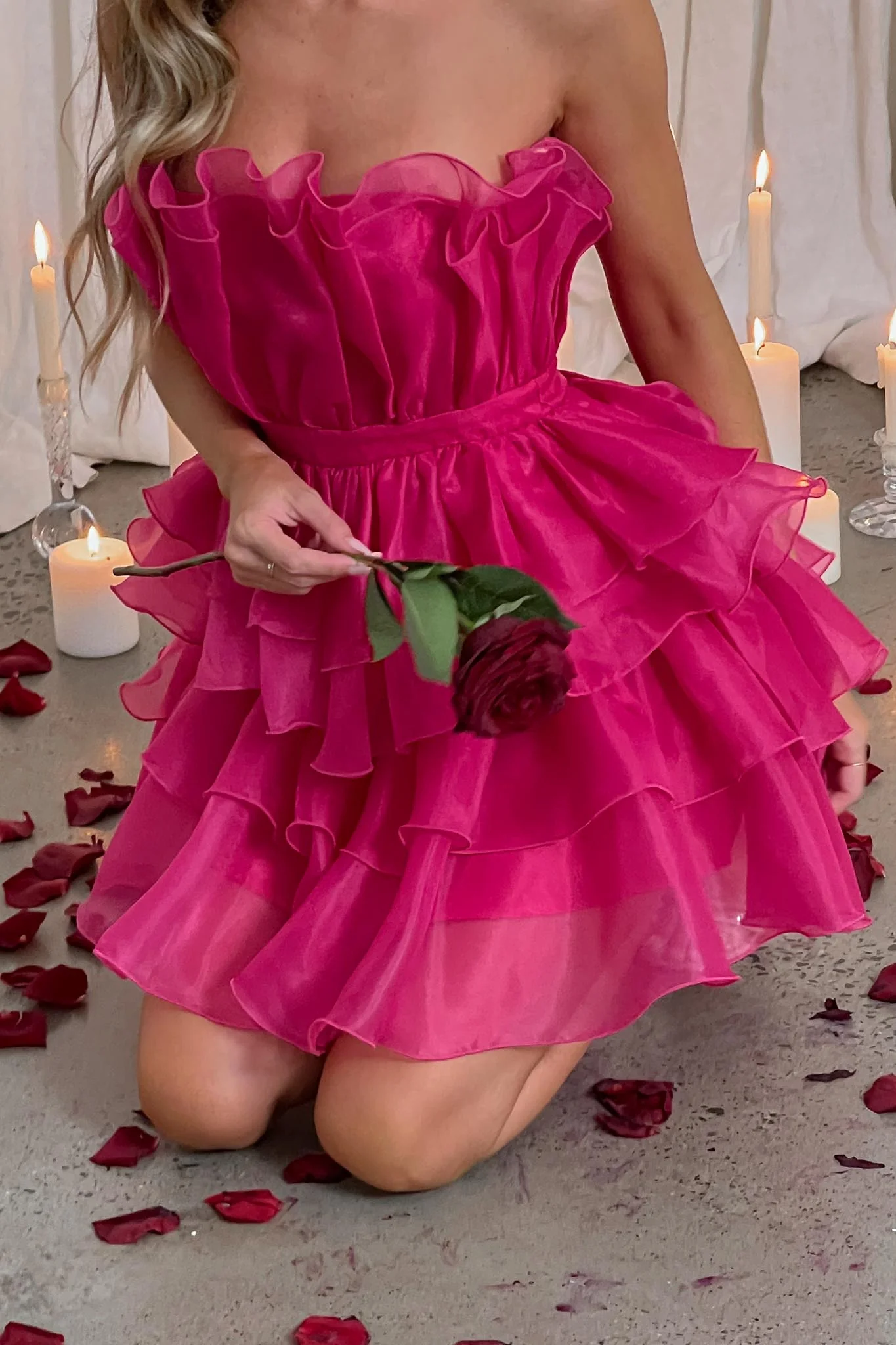 Bon Bon Tiered Chiffon Mini Dress Fuchsia - Selfie Leslie