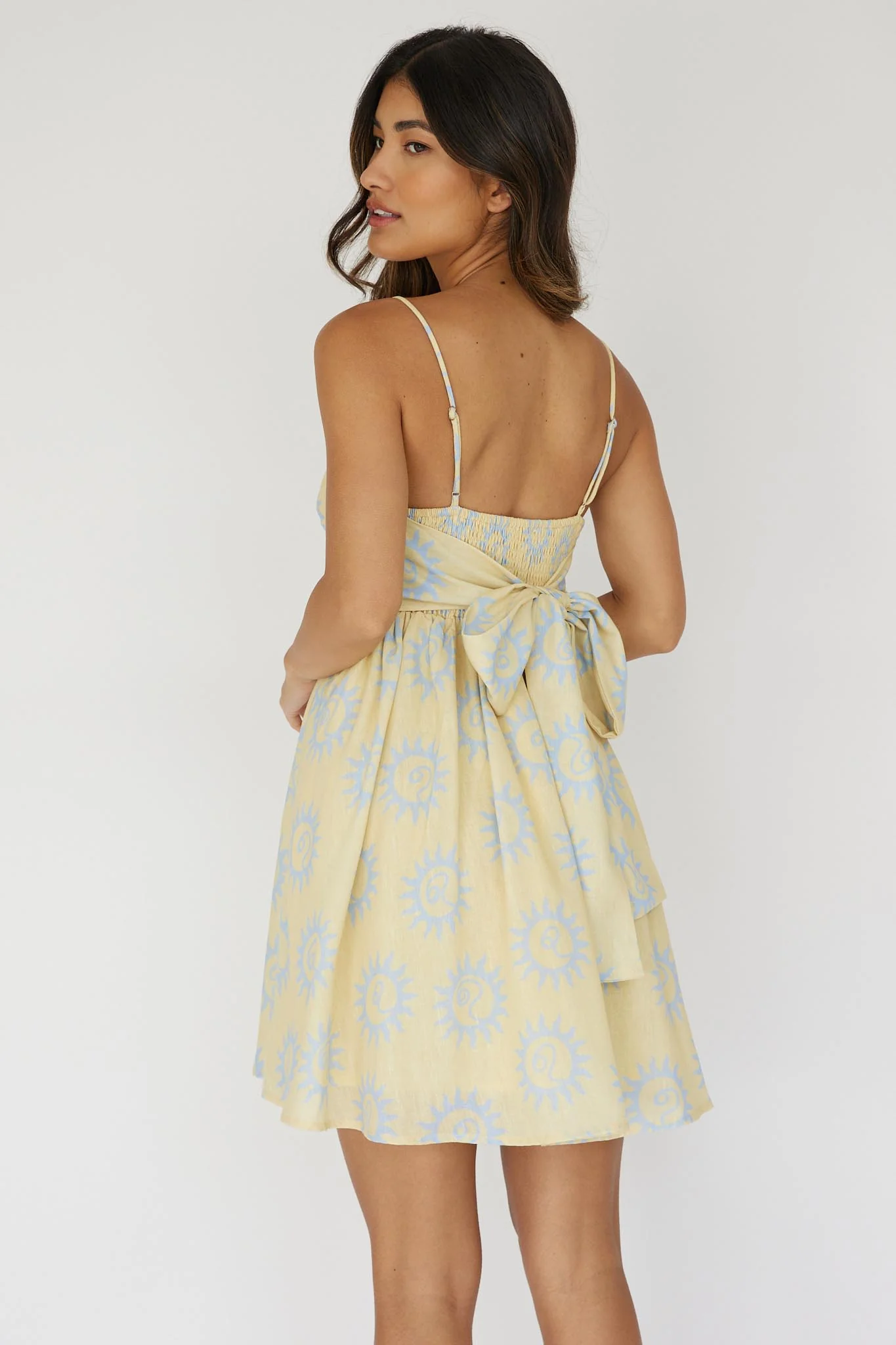 Sweet Solace Back Tie Mini Dress Sun Yellow - Selfie Leslie