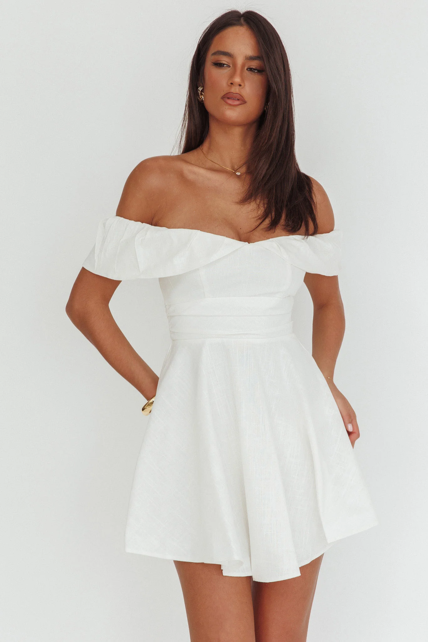 Lillianne Off-Shoulder A-line Mini Dress White - Online Dress Boutique