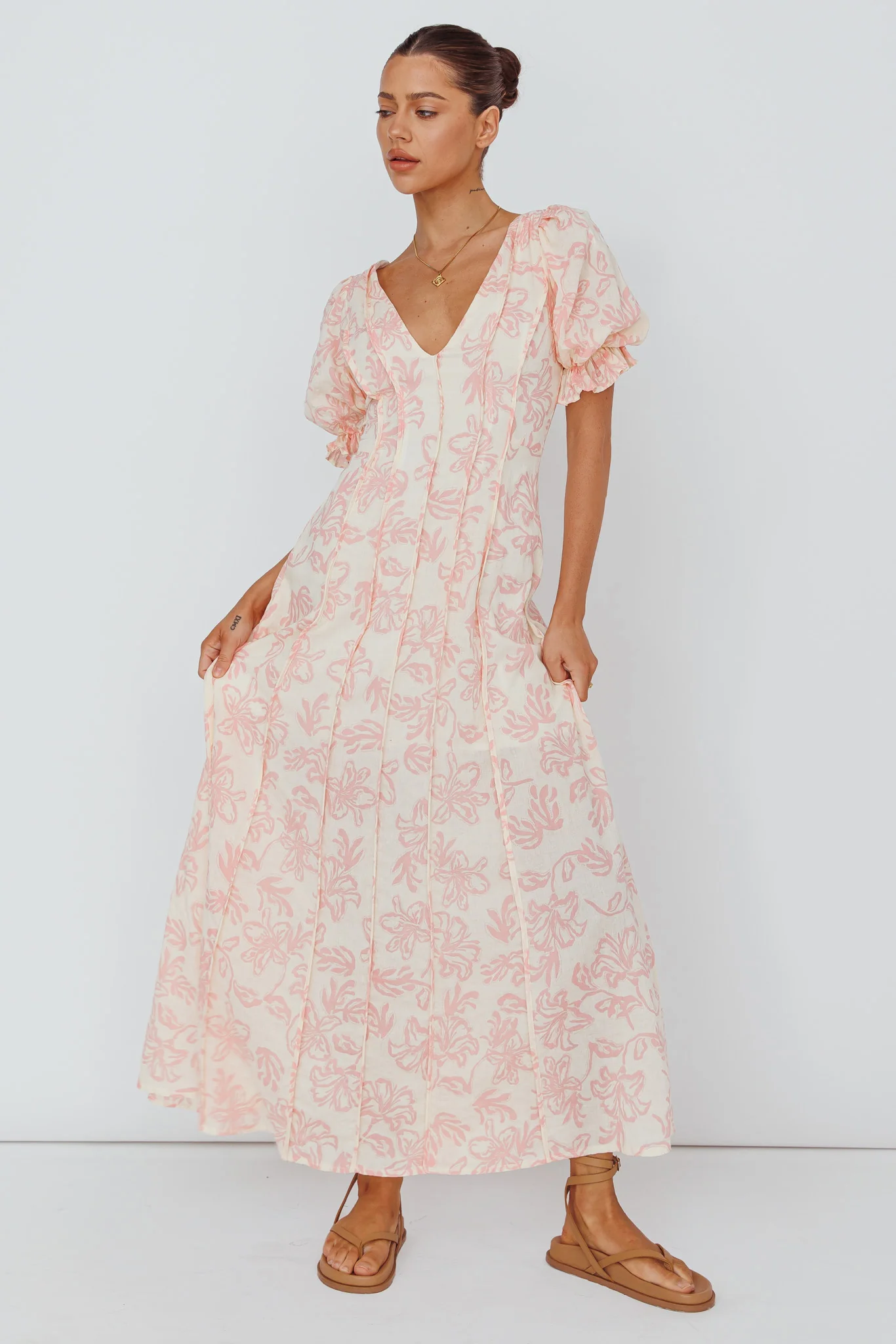 Sitting Pretty Pintuck Pleat Puff Sleeve Dress Pink - Selfie Leslie