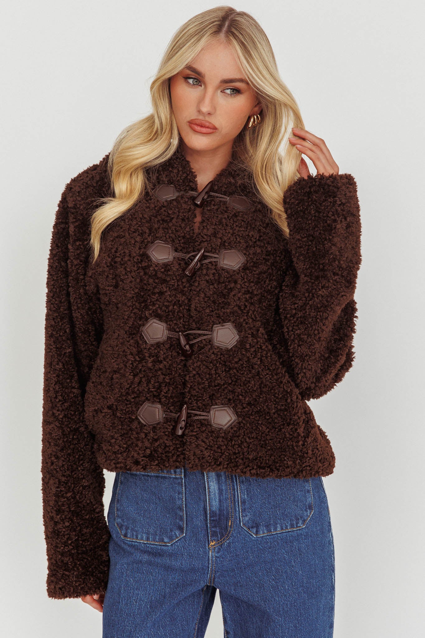 Elaris Hooded Toggle Jacket Brown - Selfie Leslie