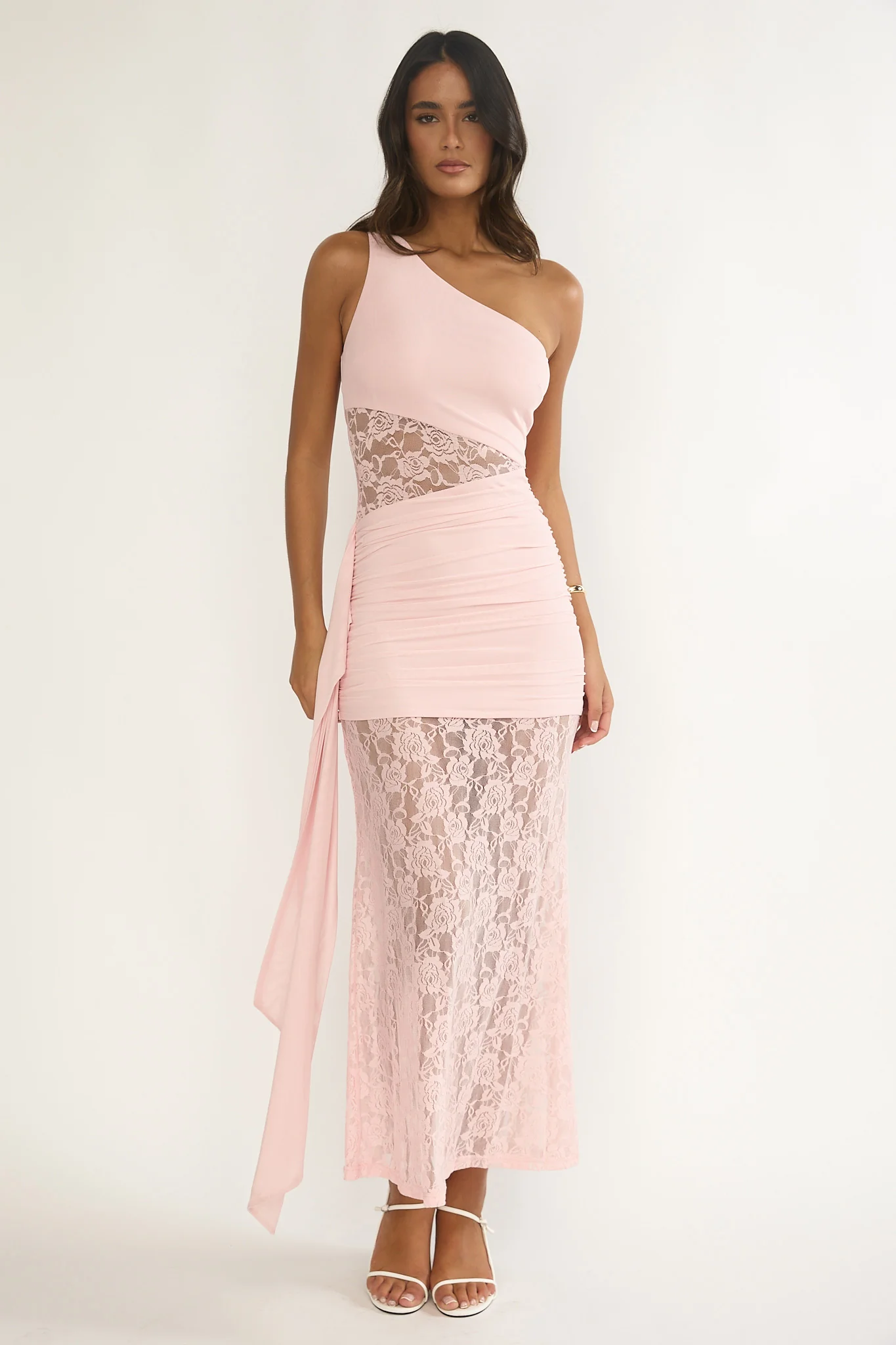 Luli Waist Sash Halter Maxi Dress Lace Pink - Selfie Leslie
