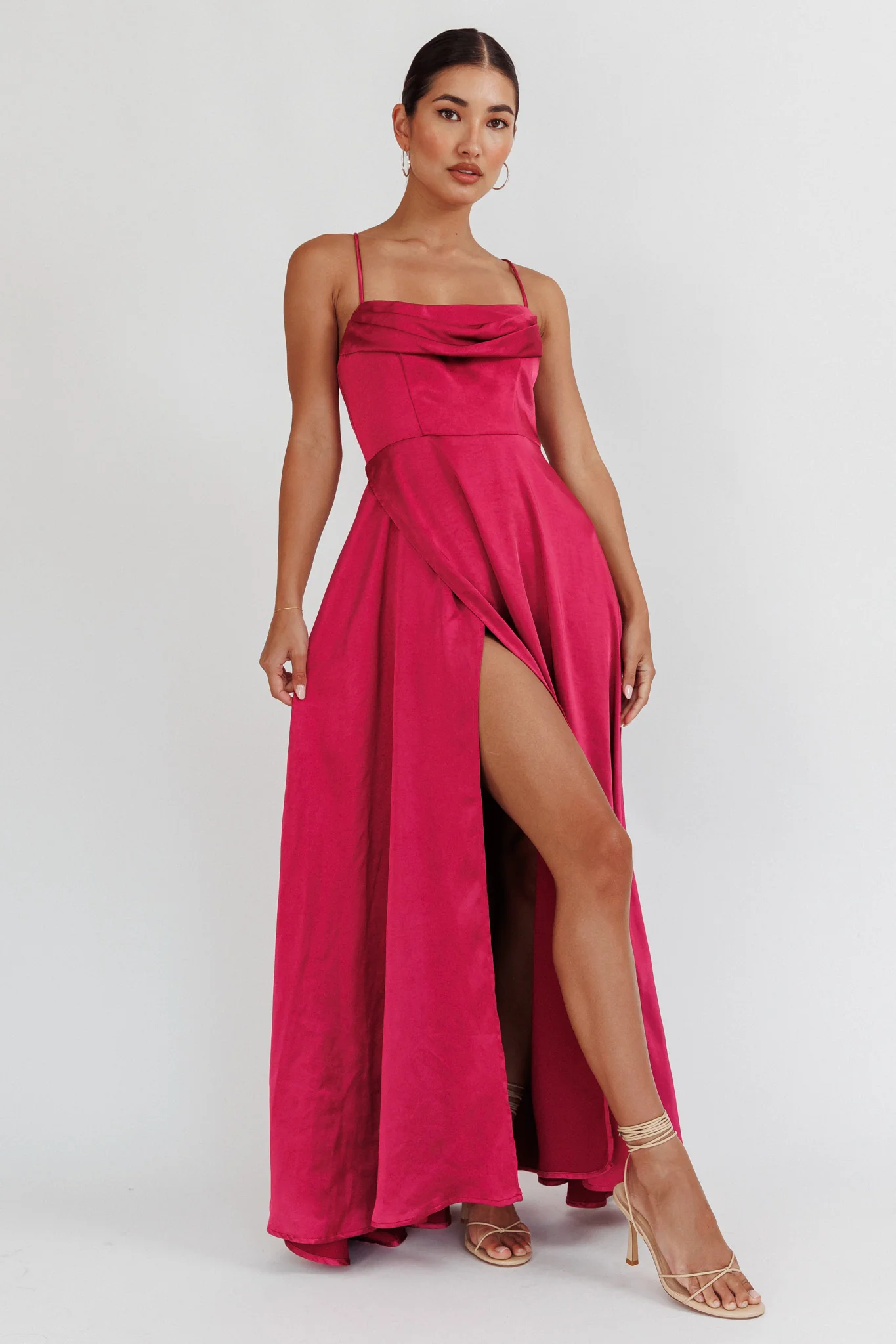 Inner Light Gathered Bust Split Maxi Dress Wine - Selfie Leslie