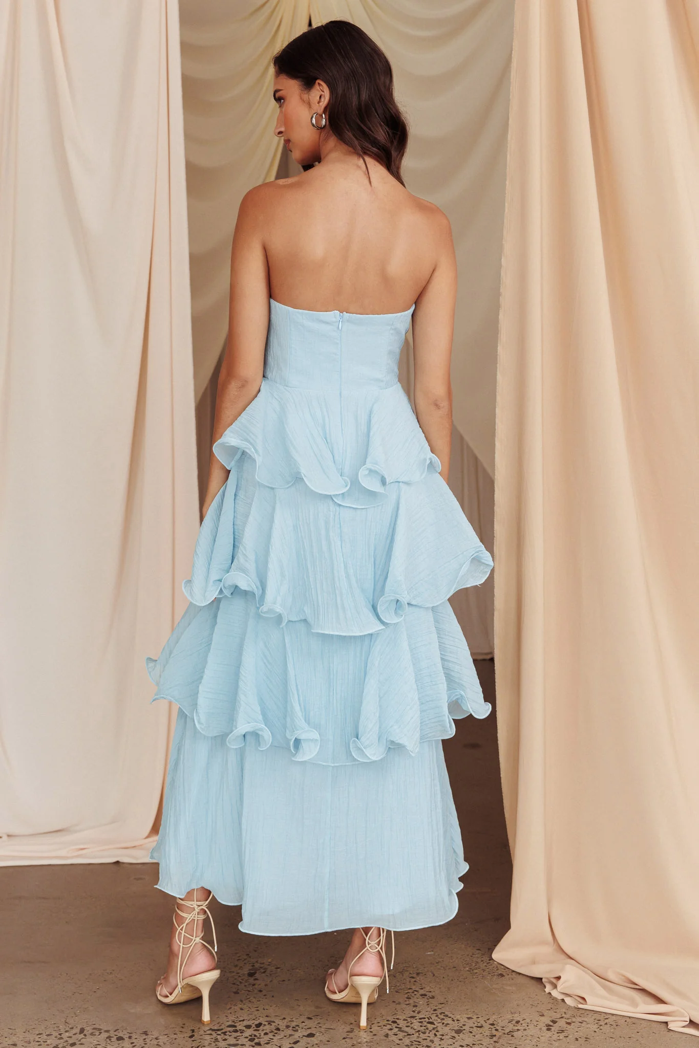 Giavana Strapless Layered Midi Dress Pale Blue - Selfie Leslie