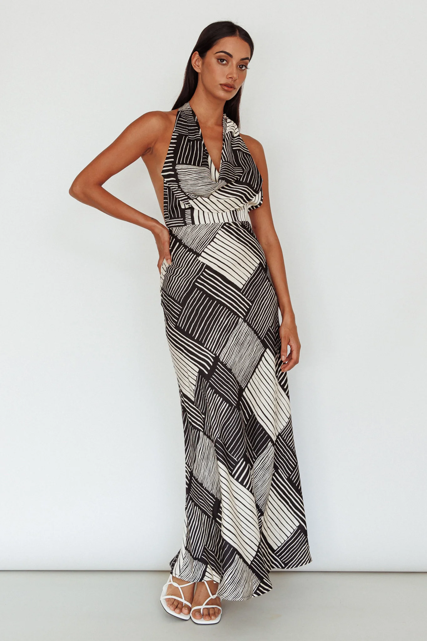 Kailie Halterneck Midi Dress Crosshatch Black - Selfie Leslie