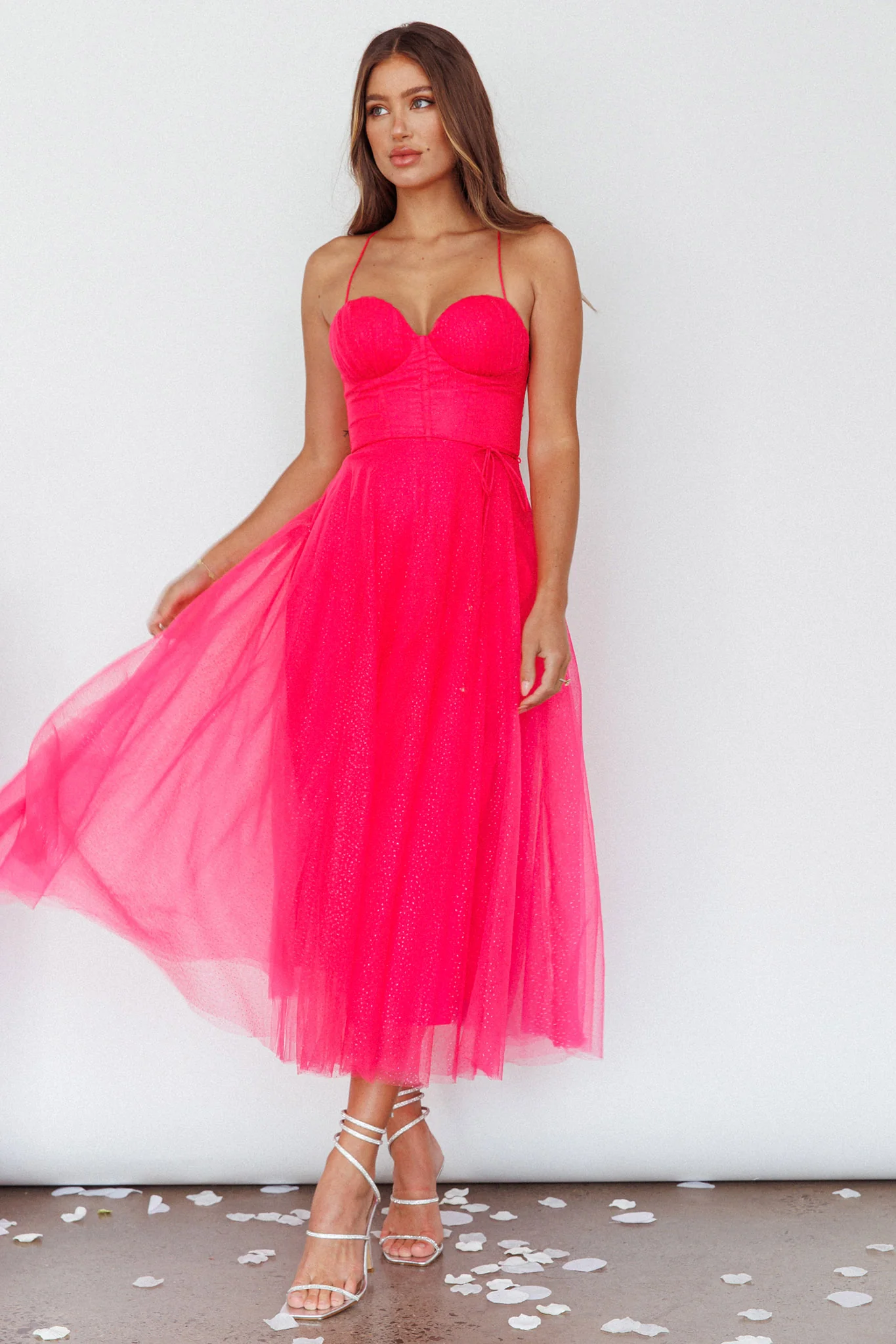 Smitten Sweetheart Neckline Chiffon Midi Dress Fuchsia - Selfie Leslie