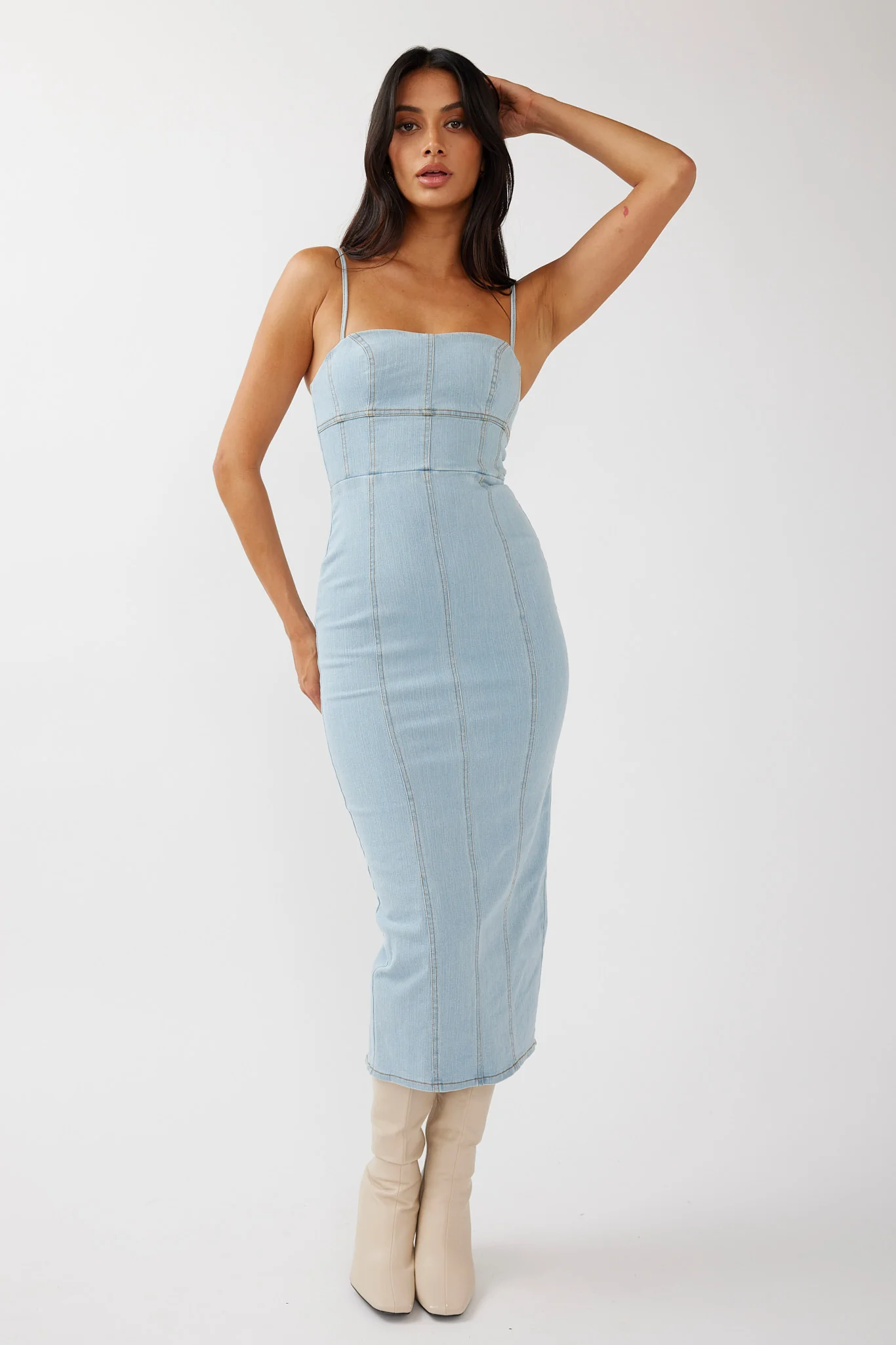 Lenni Denim Midi Dress Light Blue - Selfie Leslie