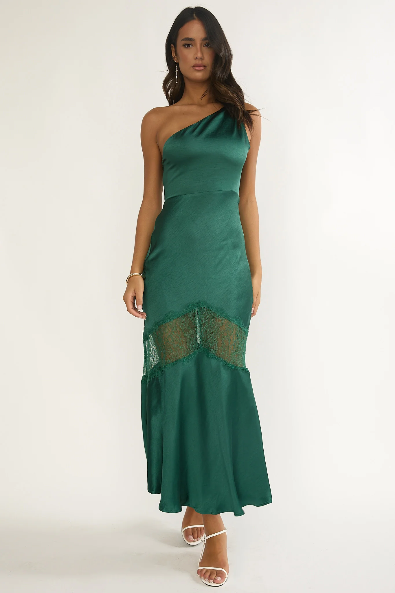 Avielle Lace Trim One-Shoulder Maxi Dress Forest Green - Online Dress ...