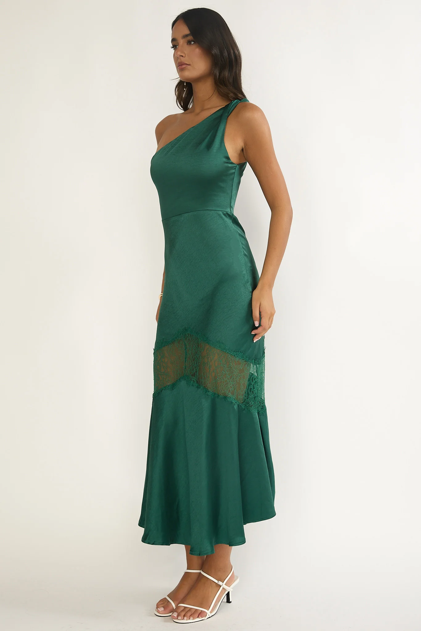 Avielle Lace Trim One-Shoulder Maxi Dress Forest Green - Online Dress ...